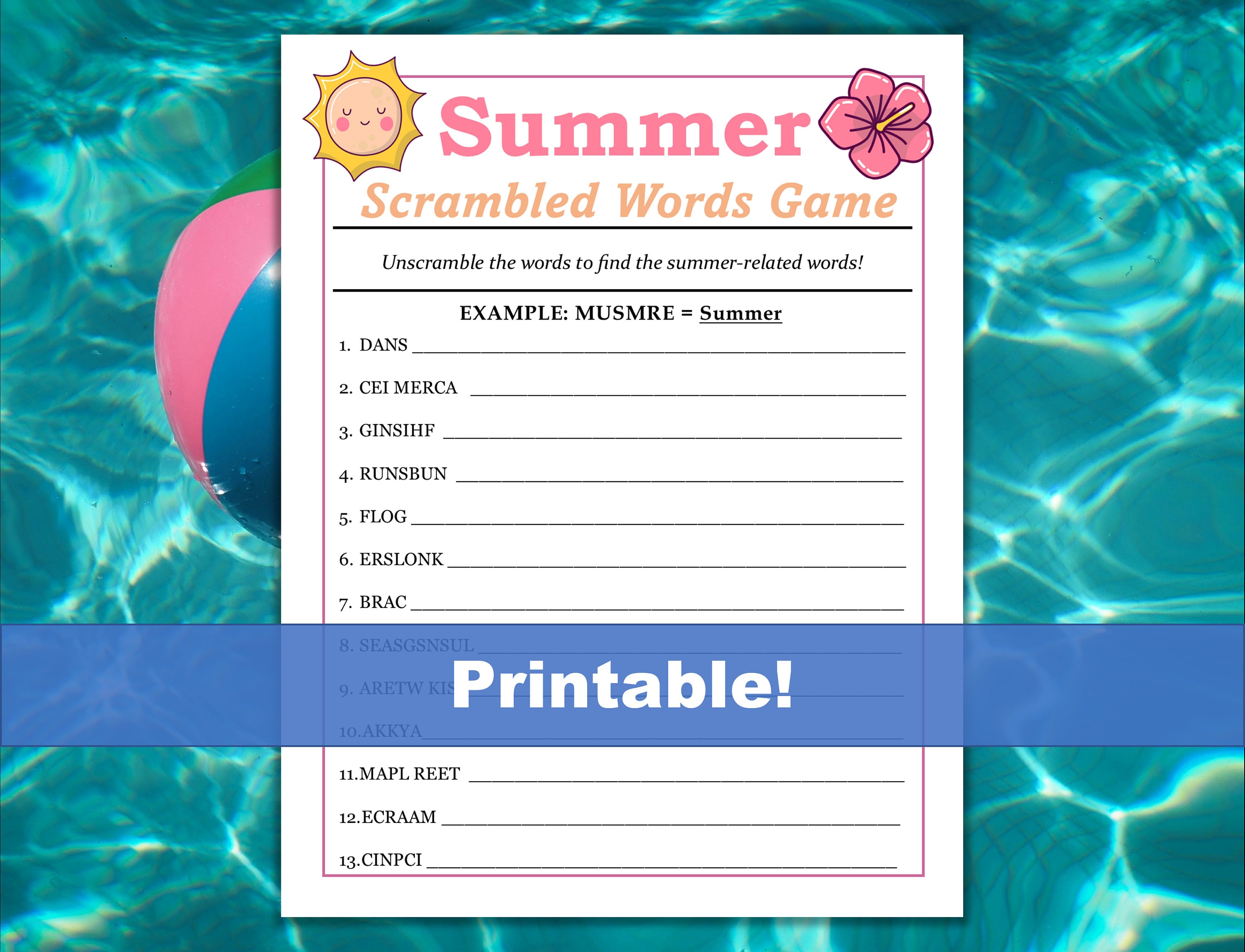 Summer Scrambled Words Printable Summer Game - Etsy
