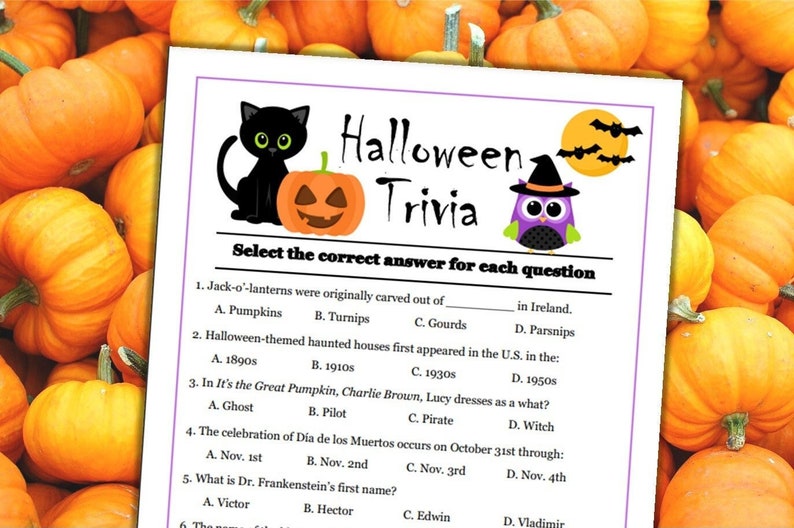 Halloween Trivia - Printable Halloween Game - Multiple Choice With ...