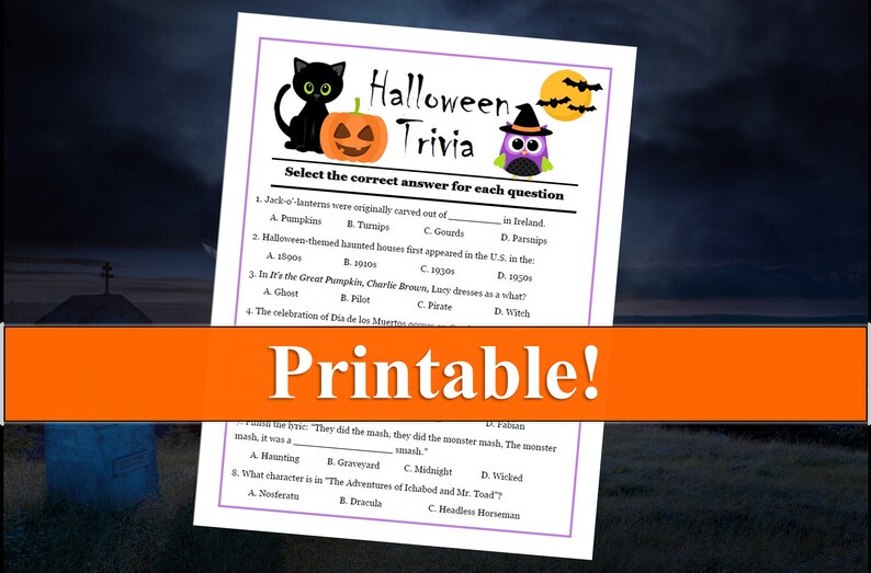Halloween Trivia - Printable Halloween Game - Multiple Choice With ...
