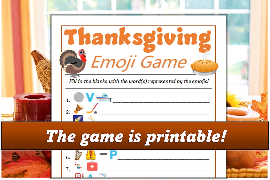 Thanksgiving Emoji Game Fun Printable Thanksgiving Game for Family and ...