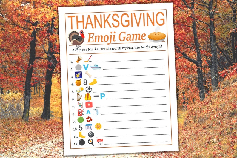Thanksgiving Emoji Game Fun Printable Thanksgiving Game for Family and ...