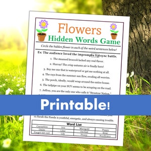 Flowers Hidden Words Game - Fun Printable Activity for Spring - Etsy