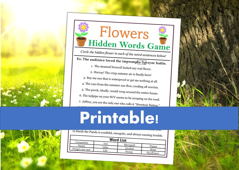 Flowers Hidden Words Game - Fun Printable Activity for Spring - Etsy
