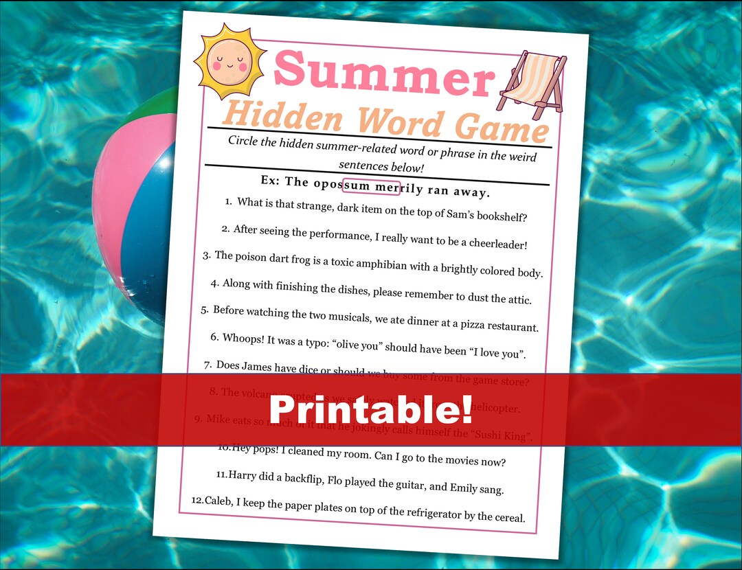 Printable Summer Game - Hidden Words - Great for Kids, Teens, and ...