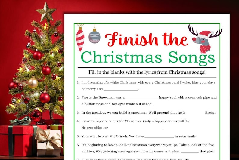 Finish the Christmas Song Game Printable Christmas Trivia Activity With ...