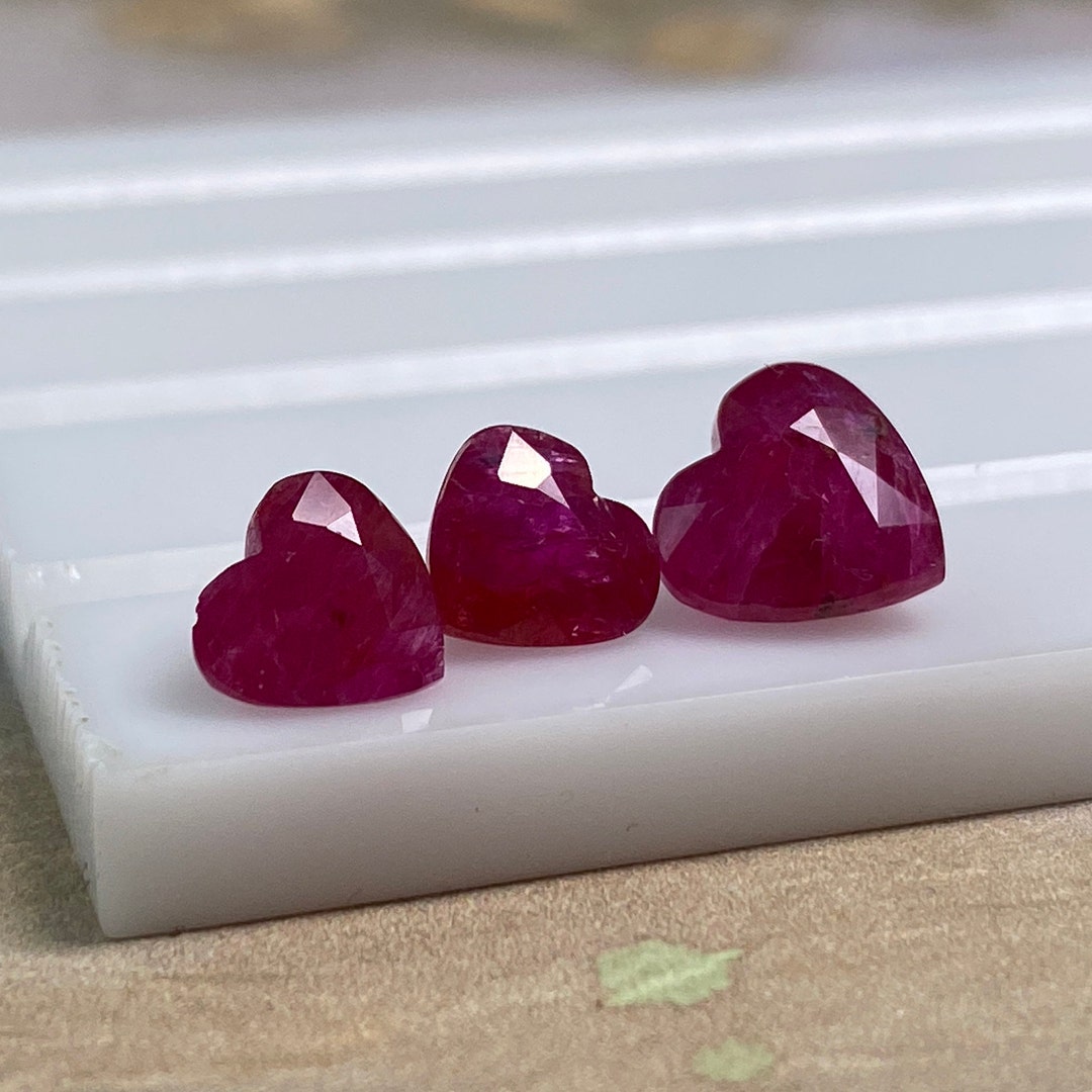 3 Pieces Ruby Heart Shape Set Natural Ruby Heart Cut 5.02 Carat Red ...
