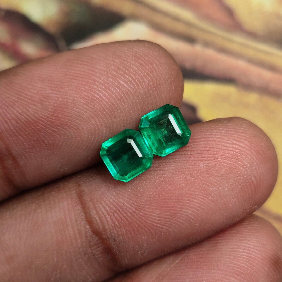 Natural Emerald Square Cut Pair 1.81 Carat 5.5x5.5 Mm Vivid Green High ...
