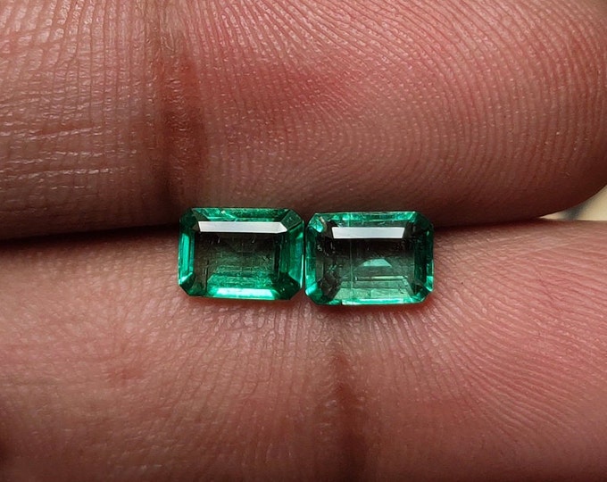 Big Face Natural Emerald Cut Pair 1.36 Carat 6.4x4.60 Mm Vivid Bright ...