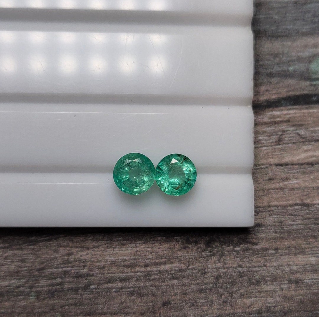 6x6 Mm Natural Untreated Emerald Round Pair for Earrings 1.98 Carat Eye ...