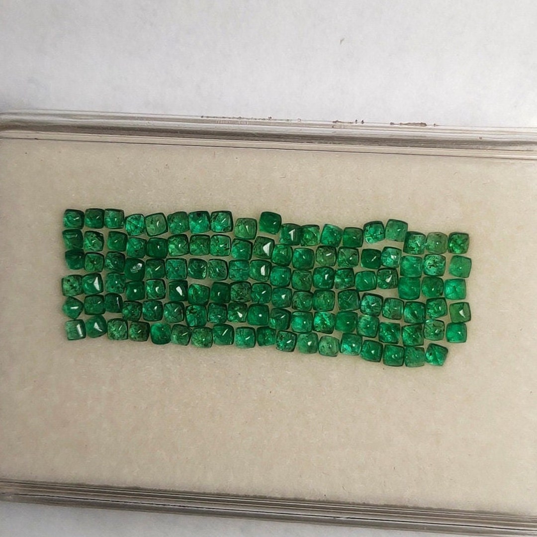 Sugarloaf Cabochon Emerald Gemstone Set, Vivid Green Zambian Emeralds ...