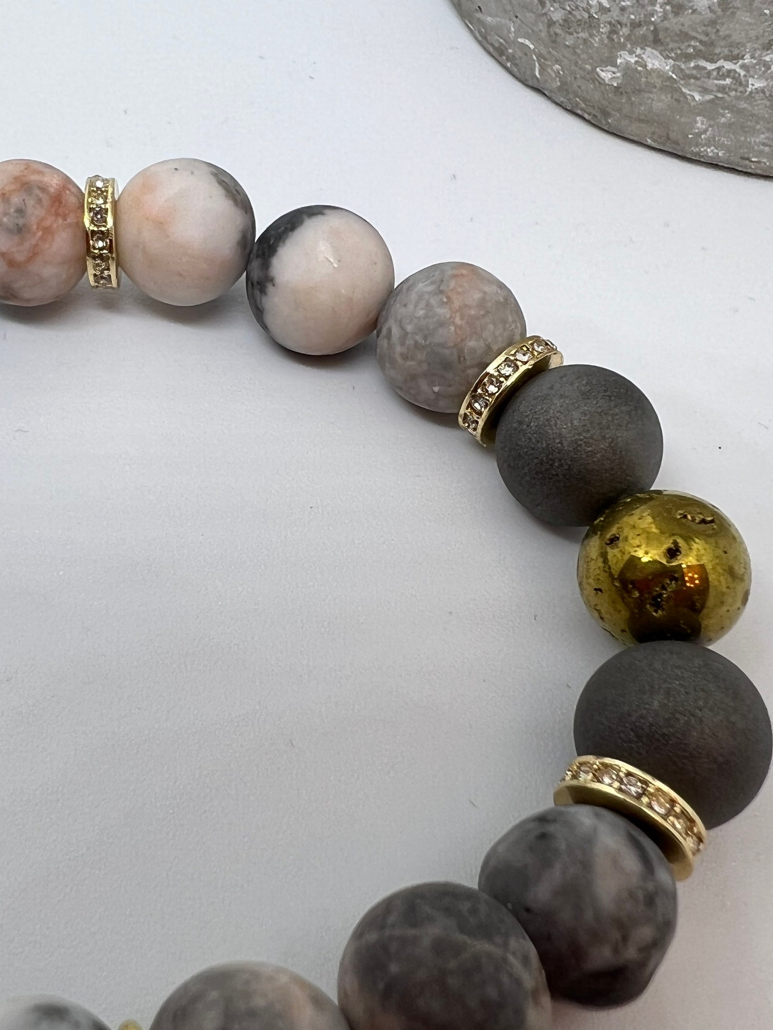 Pink Zebra Stone,and Silver Iris With Gold Rings - Etsy