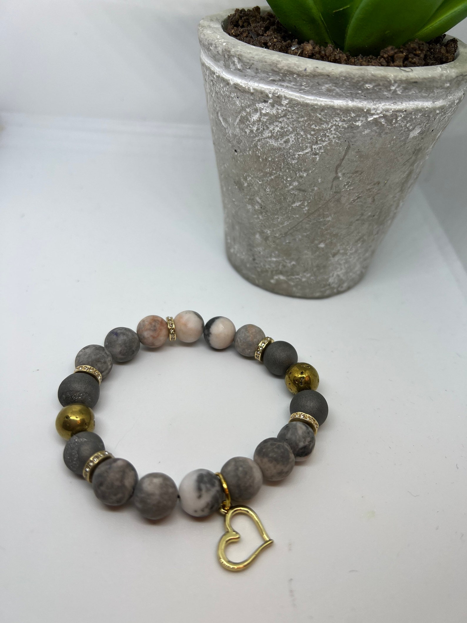 Pink Zebra Stone,and Silver Iris With Gold Rings - Etsy
