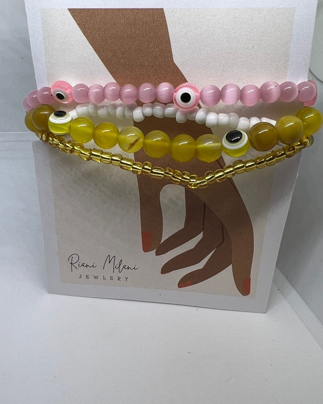 Pink Evil Eye and Yellow Evil Evil Glass Bead and Quartz and Seed Beads ...