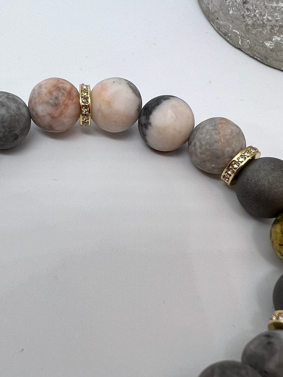 Pink Zebra Stone,and Silver Iris With Gold Rings - Etsy