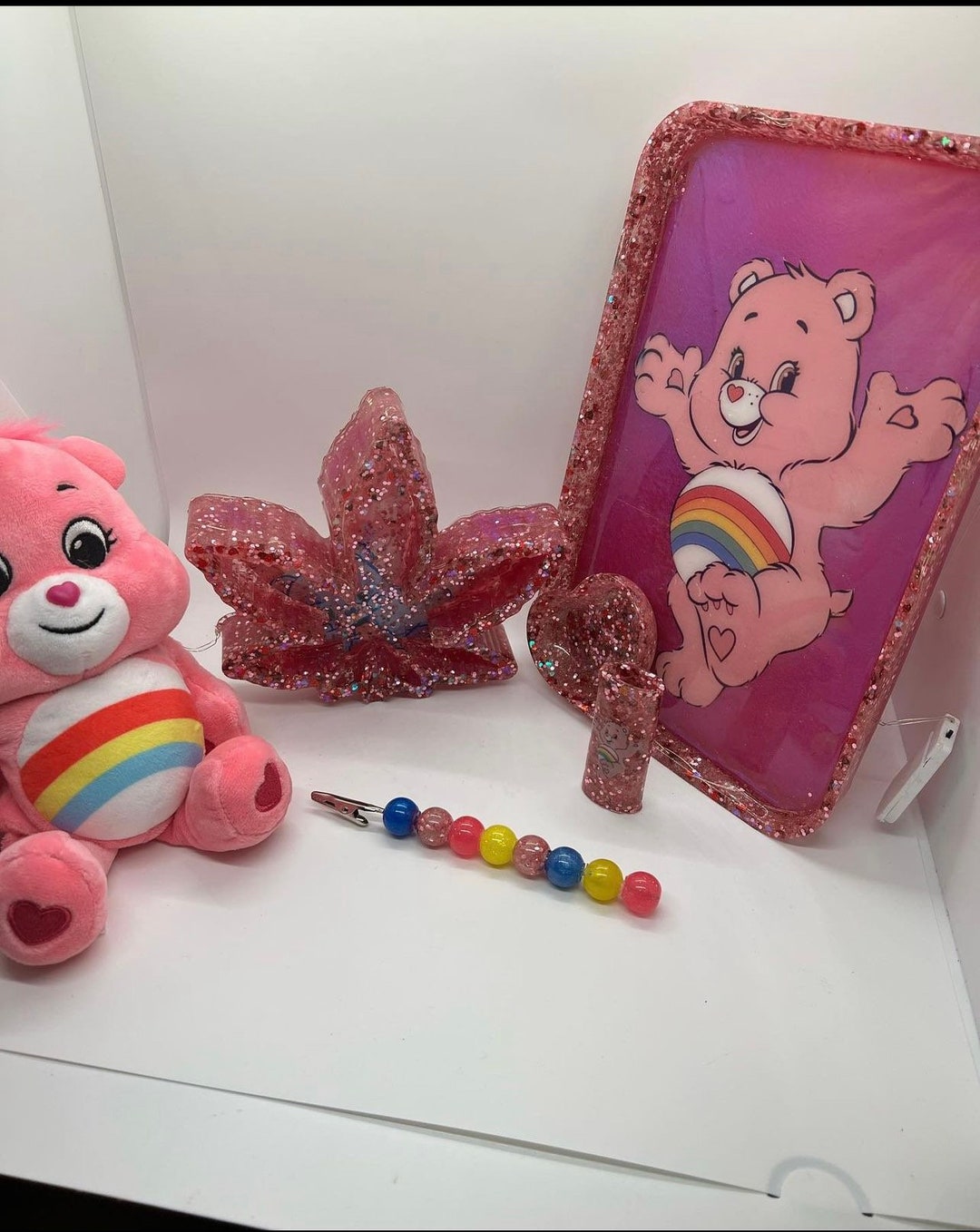 Pink Inspired Care Bear Set Resin Light Went Out on Tray - Etsy