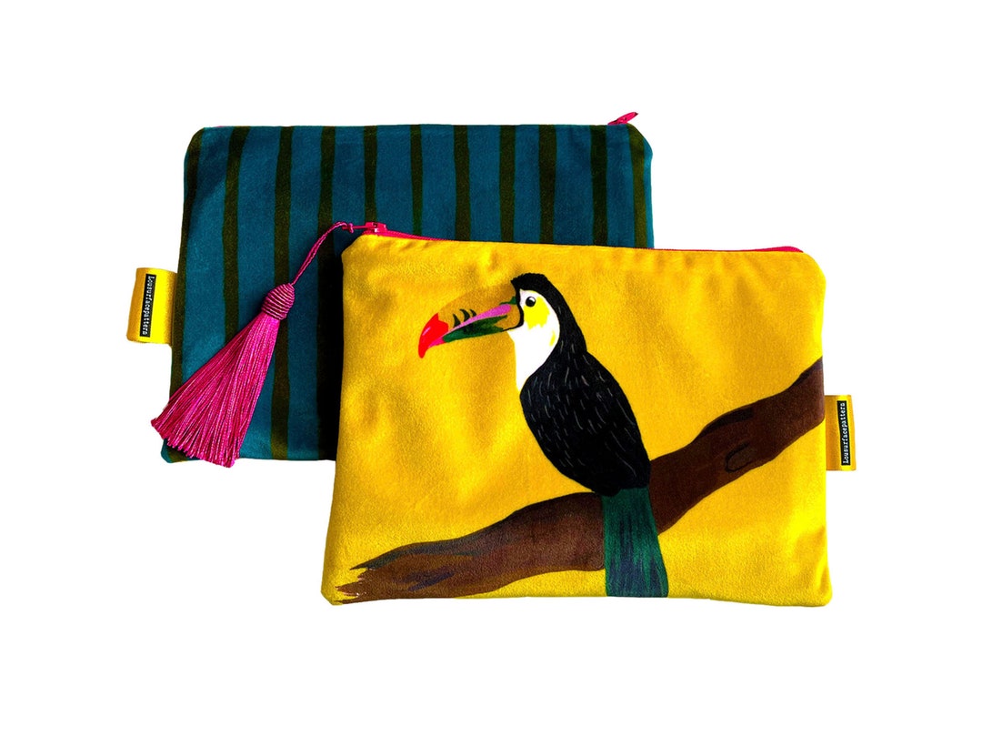 Luxurious Velvet Makeup Bag , Toucan , Handmade , Striped , Cosmetic ...