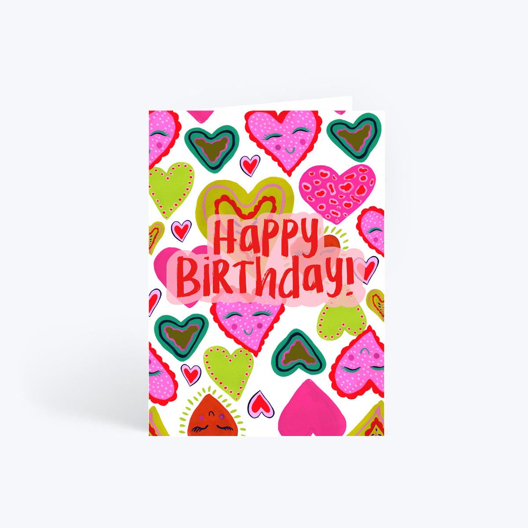 Happy Birthday Card , Hearts , Colourful Card , Greeting Card ...