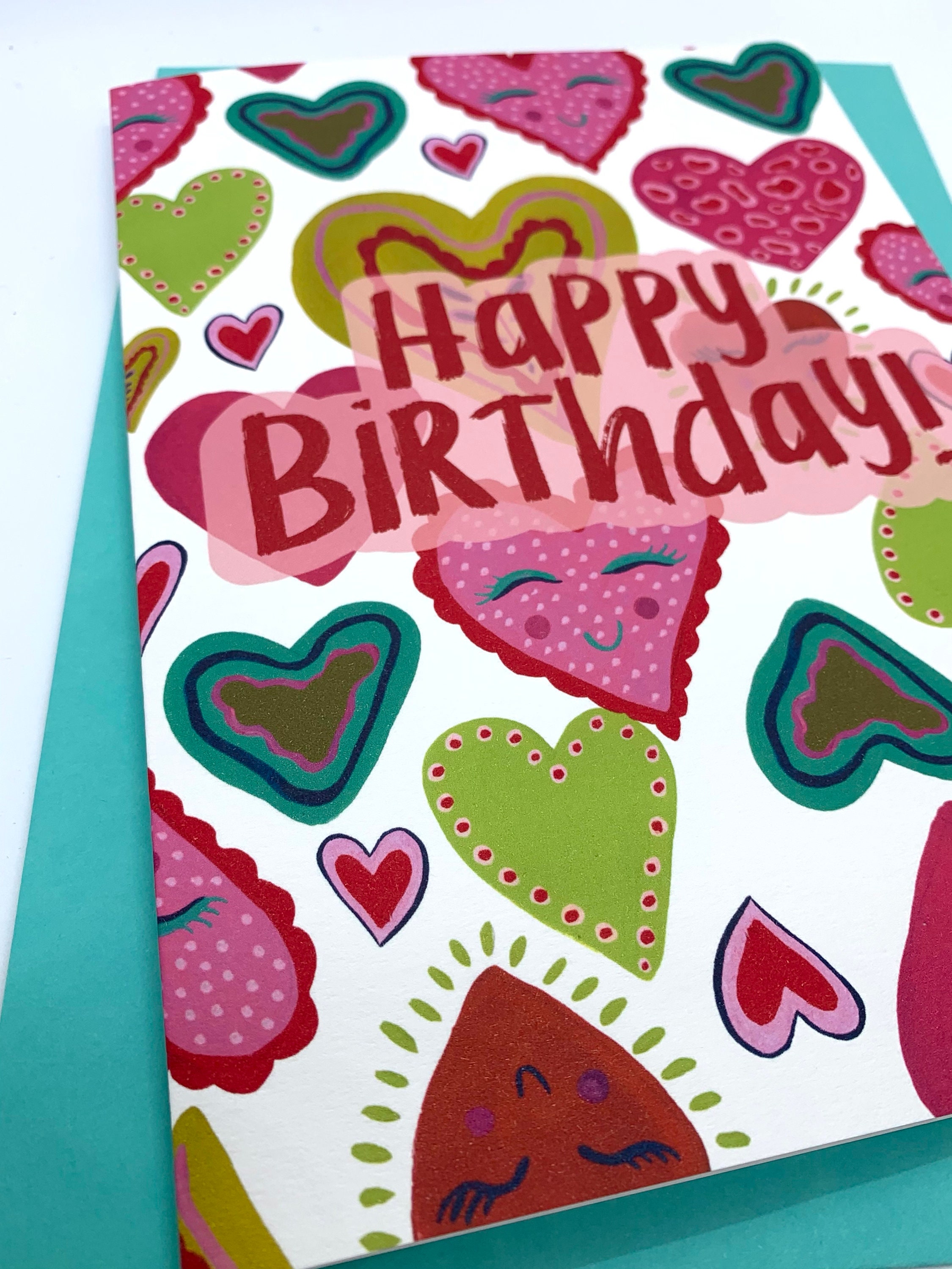 Happy Birthday Card , Hearts , Colourful Card , Greeting Card ...