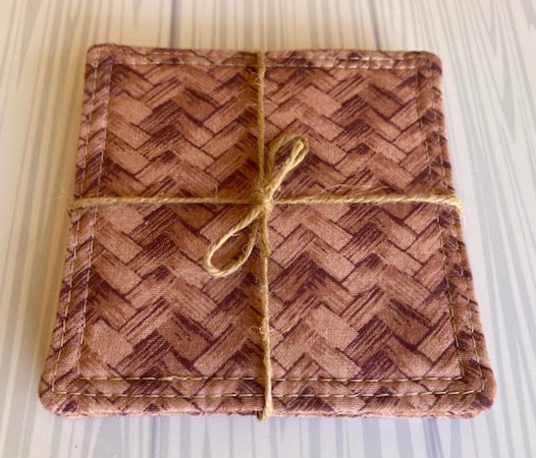 Basket Weave Natural Coasters -set of 4 Fabric Coasters, Reversible ...