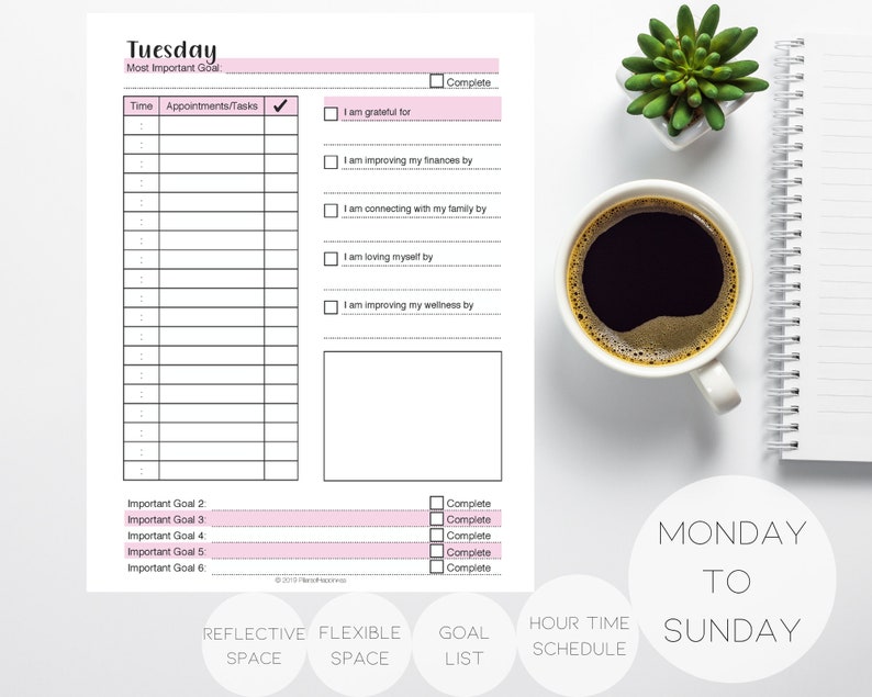 Daily Planner Printable, Seven Day Planner Daily Organizer, Daily ...