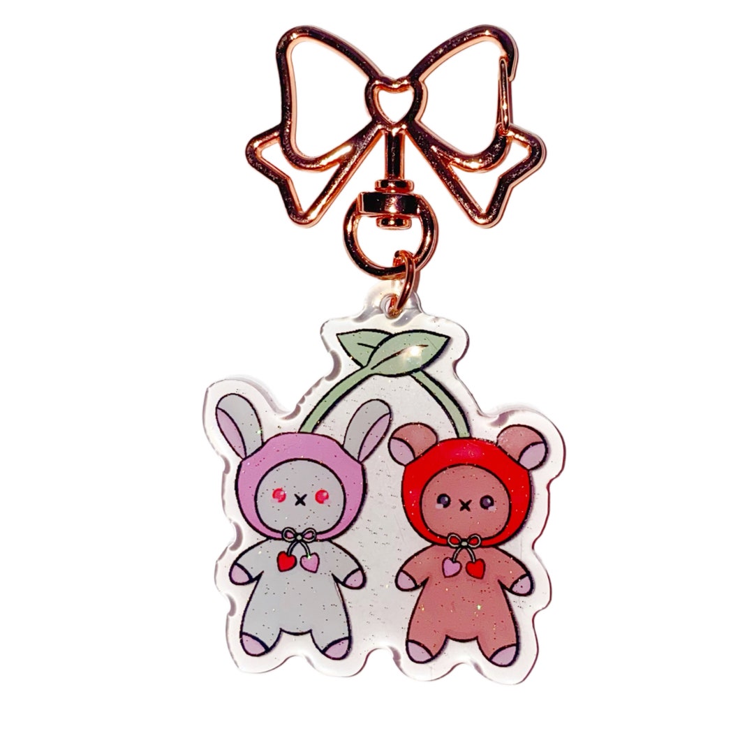 Kawaii Acrylic Cherry Cuties Bunny & Teddy Keychain - Etsy