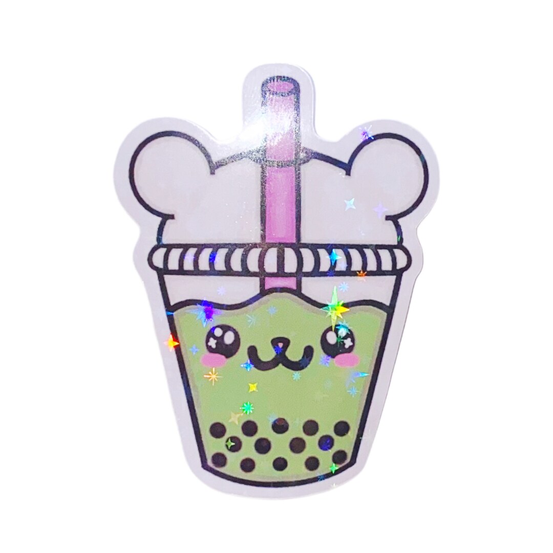 Kawaii Cute Matcha Teddy Bear Bubble Tea Holographic Vinyl - Etsy