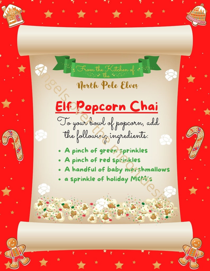 Elf Recipe for popcorn Chai Printable digital Download Only - Etsy