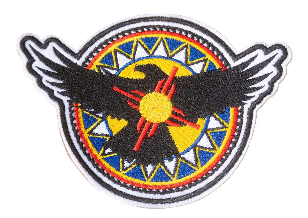 Eagle Embroidery Patch Silhouetted on Shamanic Sun With Strong Heat ...