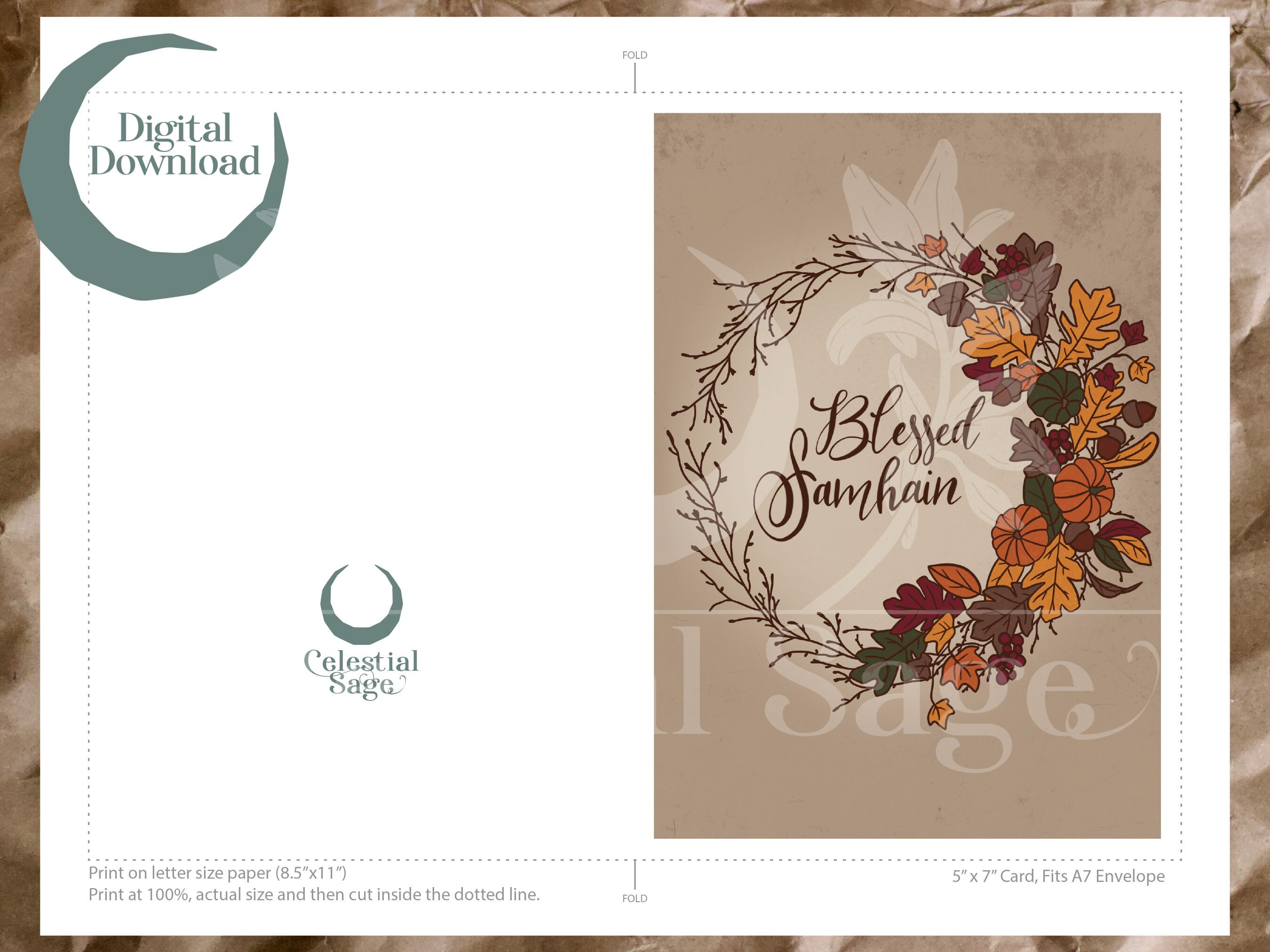 Samhain Printable Holiday Card - Witches New Year - Blessed Samhain ...