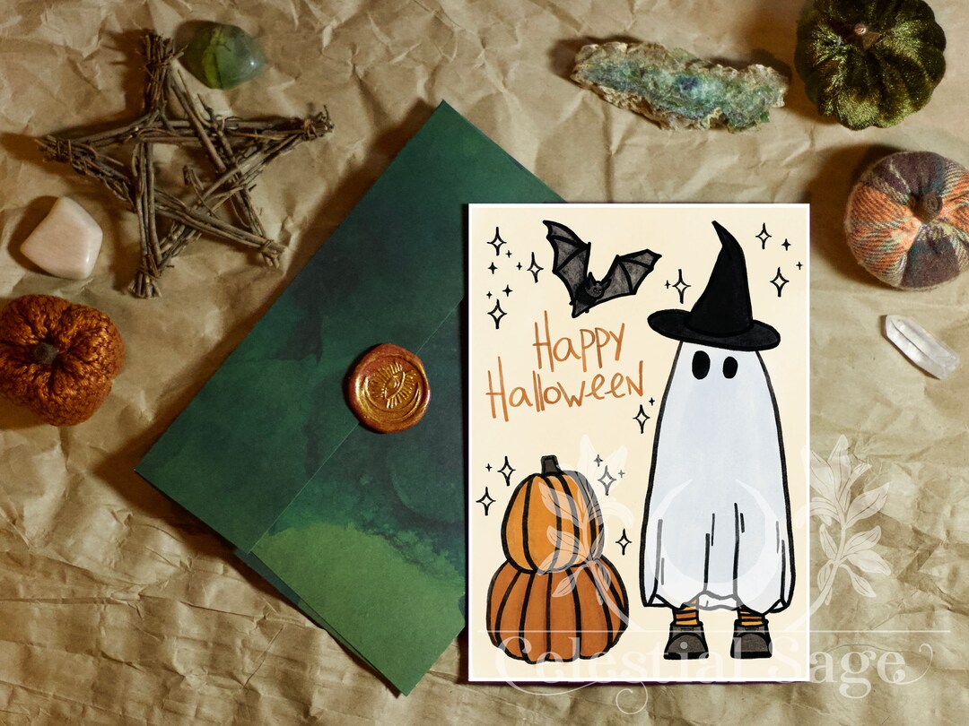 Happy Halloween Printable Greeting Card - Ghost Trick-or-treat ...