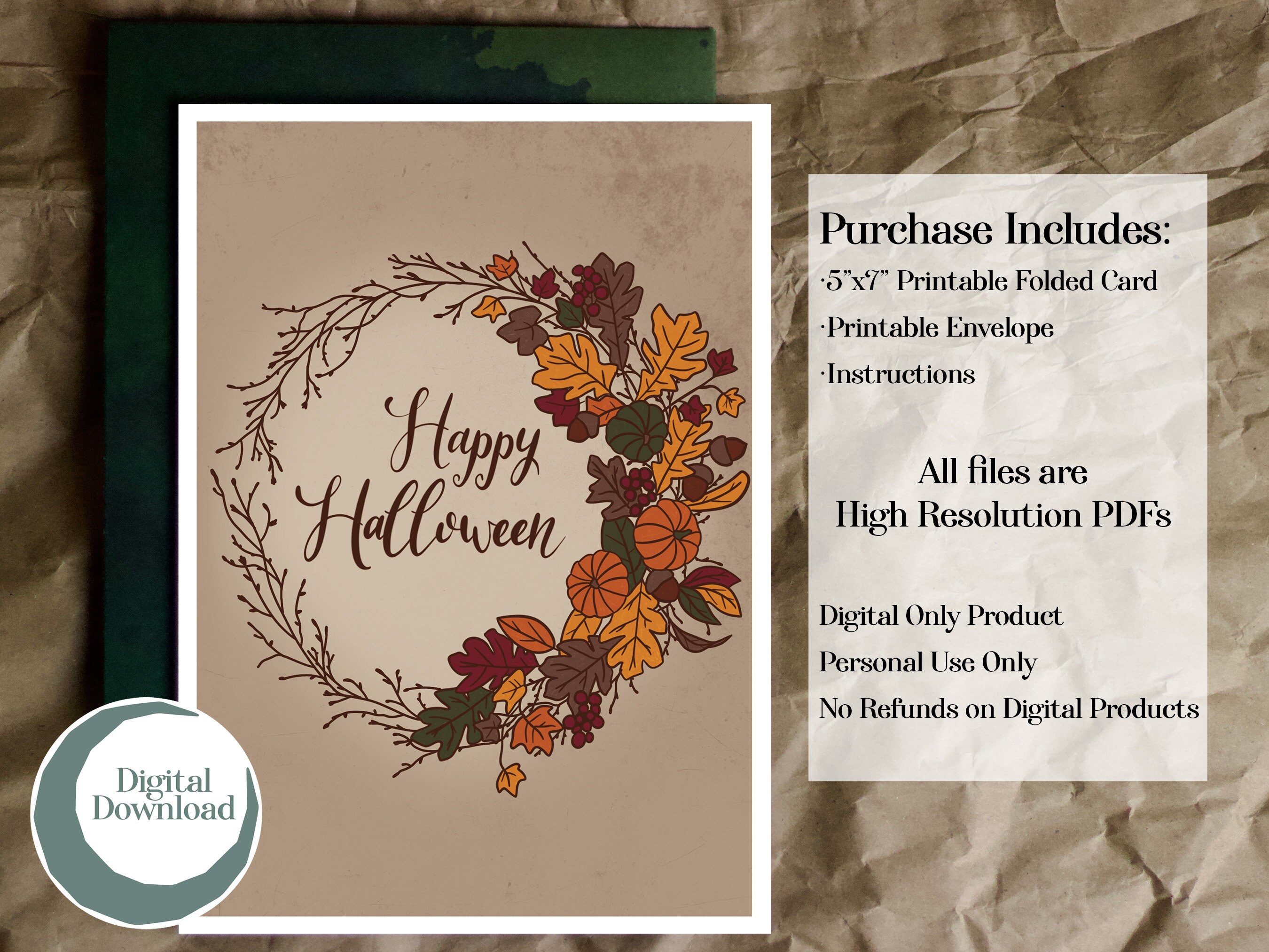 Halloween Printable Holiday Card - Happy Halloween - Printable Greeting ...