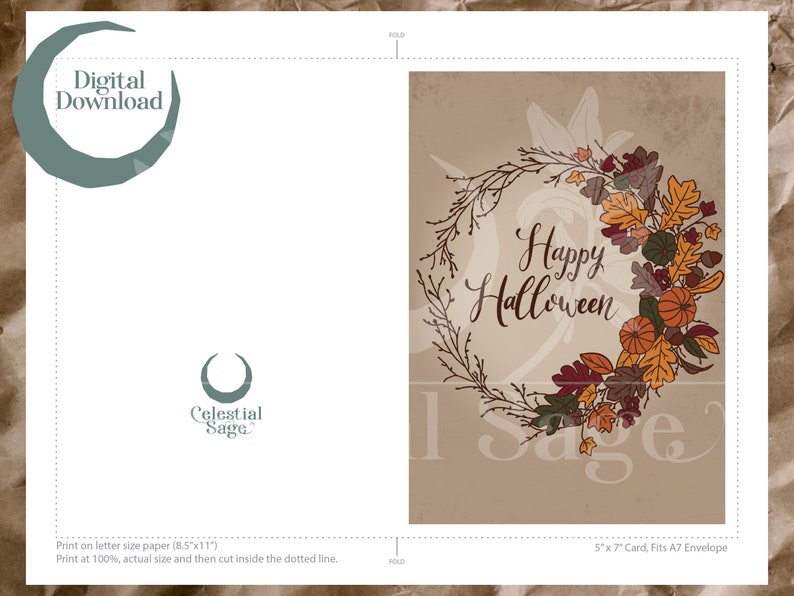 Halloween Printable Holiday Card - Happy Halloween - Printable Greeting ...