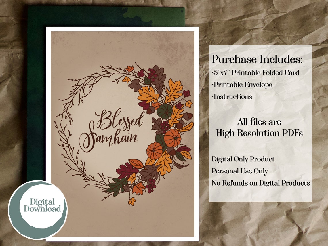 Samhain Printable Holiday Card - Witches New Year - Blessed Samhain ...