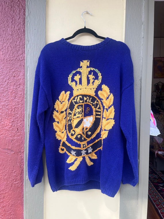 90s vintage oversized family crest cotton sweater - Gem