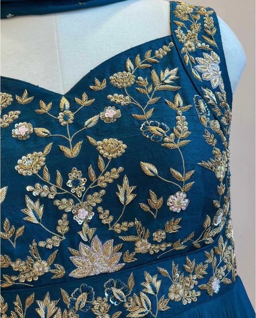 Blue Anarkali Suit Usa/hand Embroidery Anarkali Kurta/royal Blue ...