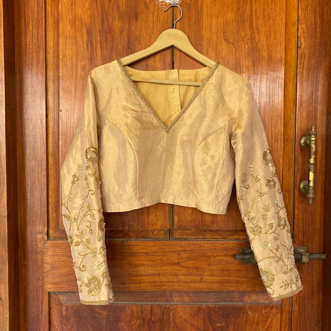 Pure Silk Hand Embroidery Blouse / Gold Maggam Blouse / Tissue Silk ...