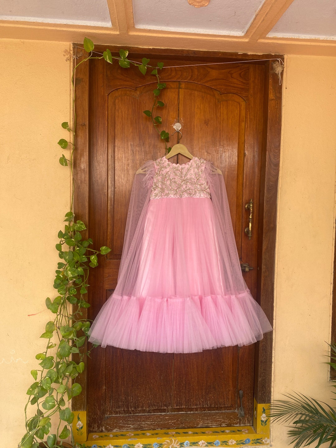 Kids Long Frock Set /kids Tulle Gown/ Girls Ruffle Gown /girls Pink ...