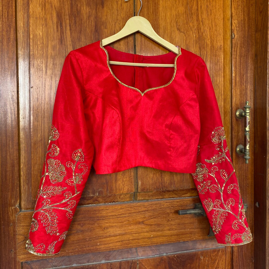 Pure Silk Hand Embroidery Blouse /red Full Maggam Blouse / Raw Silk ...