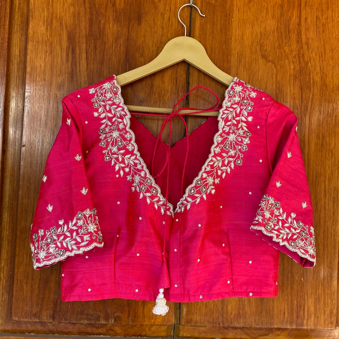 Pure Silk Hand Embroidery Blouse / Pink Maggam Blouse / Silk Zardosi ...