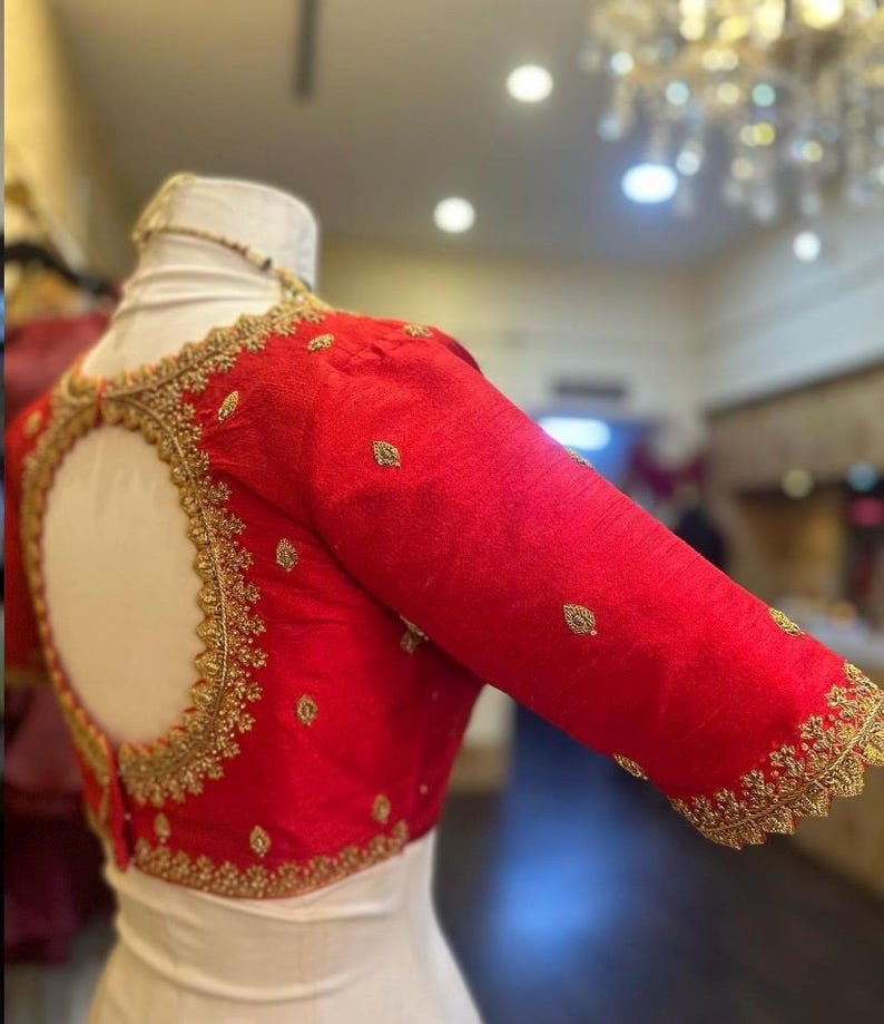 Pure Silk Red Hand Embroidery Blouse /saree Maggam Blouse/raw Silk ...