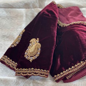 Pure Velvet Hand Embroidery Blouse/v Neck Maggam Blouse/red Zardosi ...