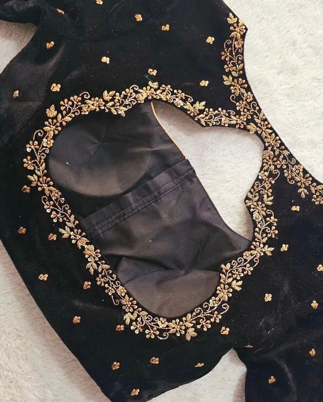 Pure Velvet Hand Embroidery Blouse /modern Saree Maggam Blouse/black ...