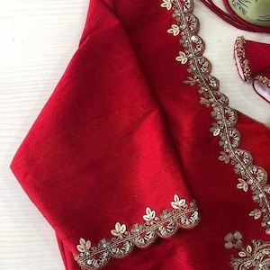 Pure Silk Hand Embroidery Blouse/red Saree Maggam Red Blouse /raw Silk ...