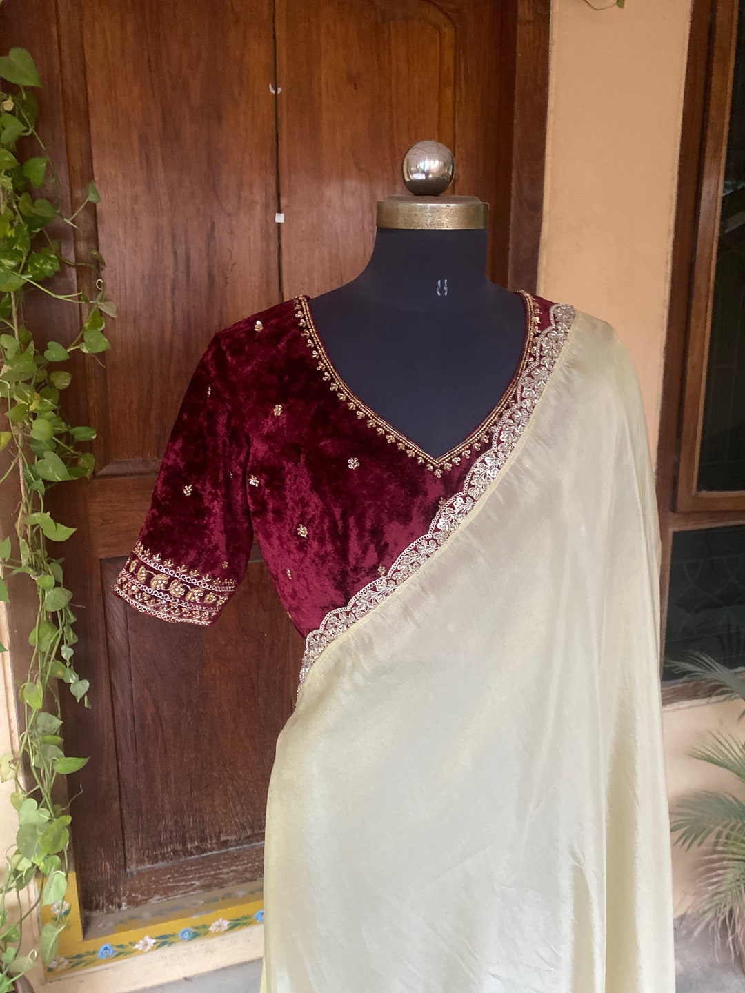 Golden Tissue Silk Saree With Embroidered Blouse |tissue Saree With ...