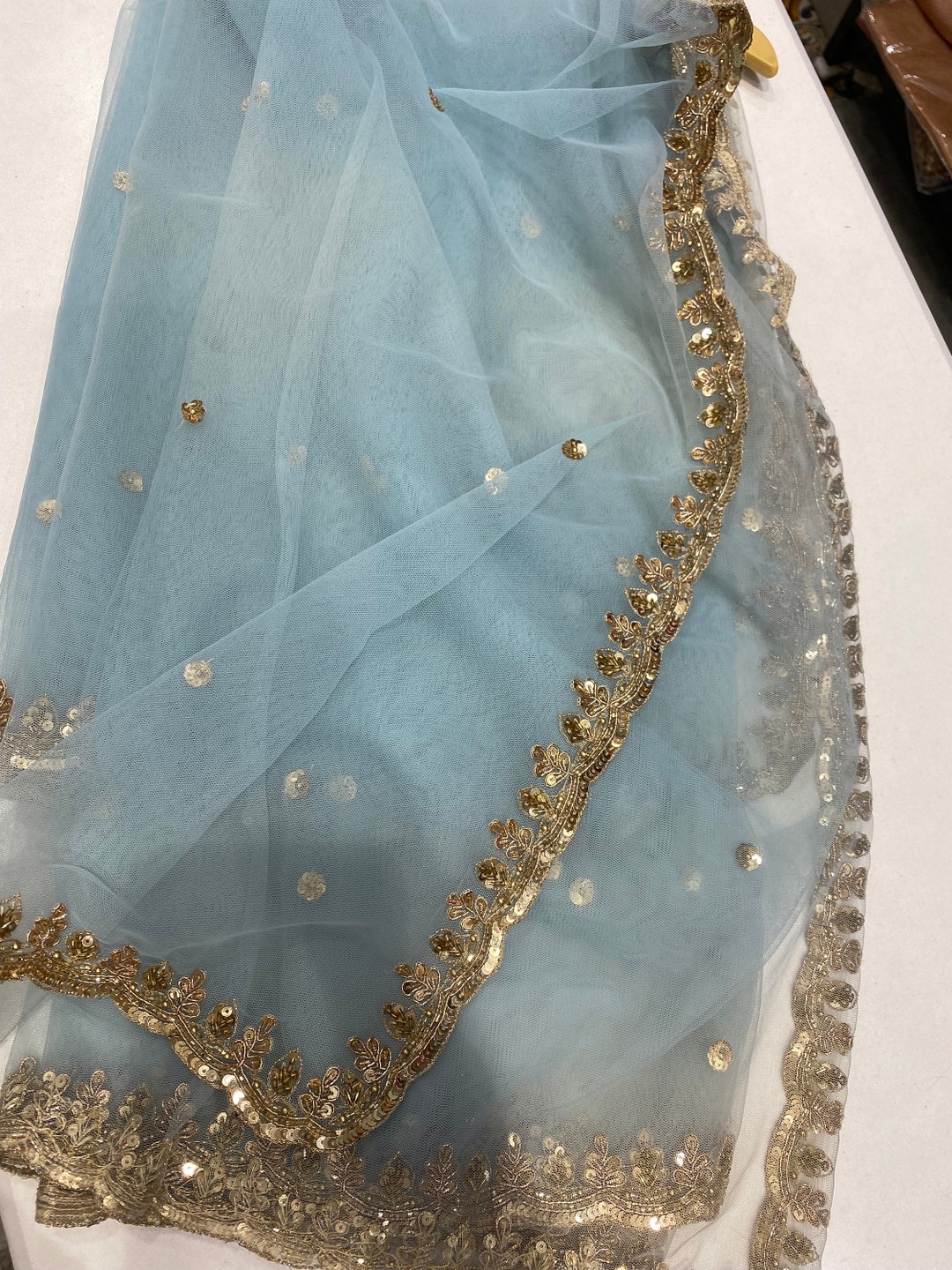 Hand Embroidered Bridal Dupatta: Net Veli With Gold Embroidery - Etsy