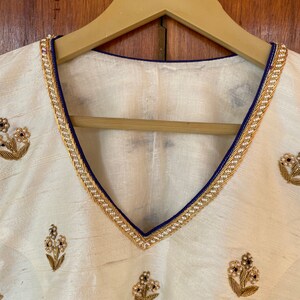 Pure Silk Hand Embroidery Blouse / Cream Maggam Blouse / Raw Silk ...
