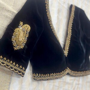 Pure Velvet Hand Embroidery Blouse/v Neck Maggam Blouse/black Zardosi ...