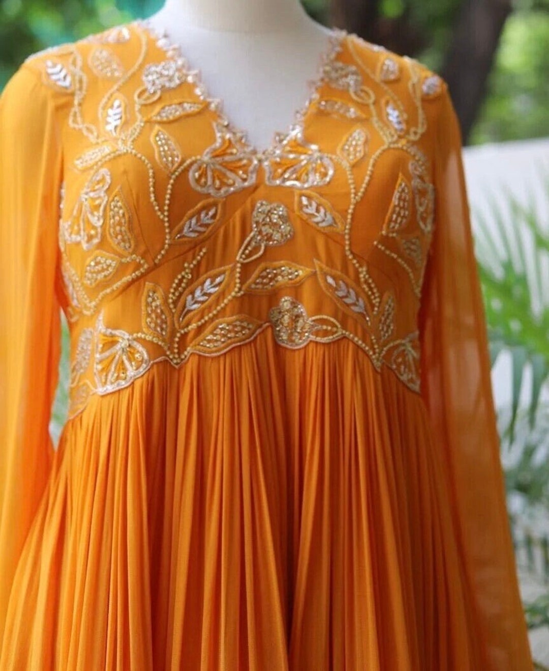 Orange Anarkali Suit Usa/anarkali Kurta Full Sleeve/ Orange Full Sleeve ...