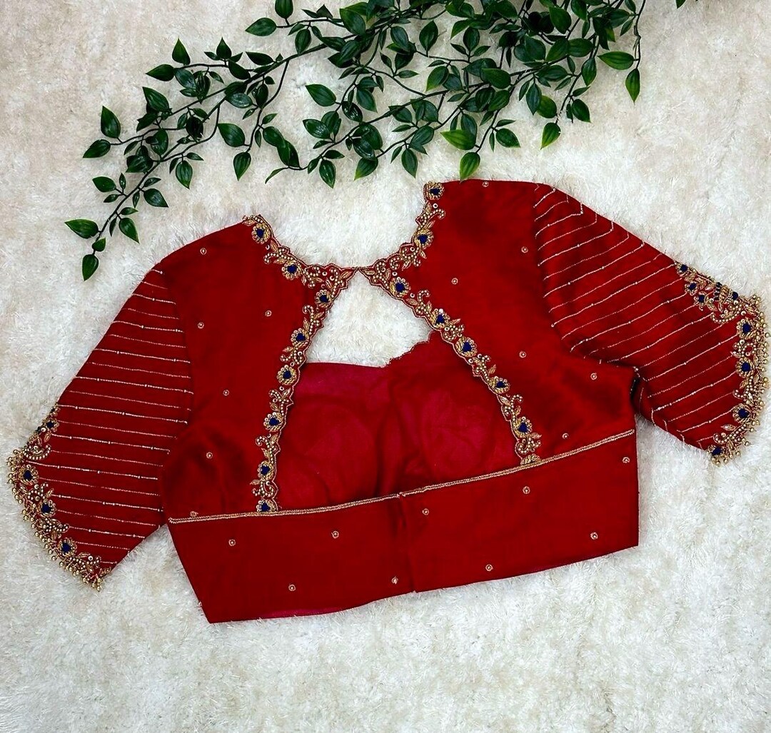 Pure Silk Red Hand Embroidery Blouse/saree Maggam Blouse/raw Silk ...