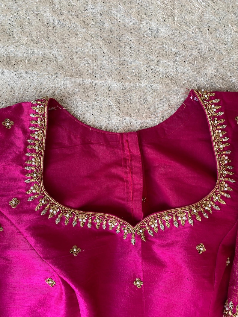 Pink Raw Silk Blouse: Hand Embroidered Zardosi Maggam Saree Top - Etsy